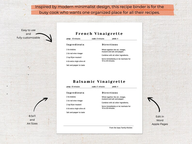 Printable Recipe Template Two Recipes per Page Recipe Template Family ...