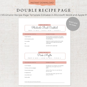 Printable Recipe Template | Two Recipes per Page | Recipe Template ...
