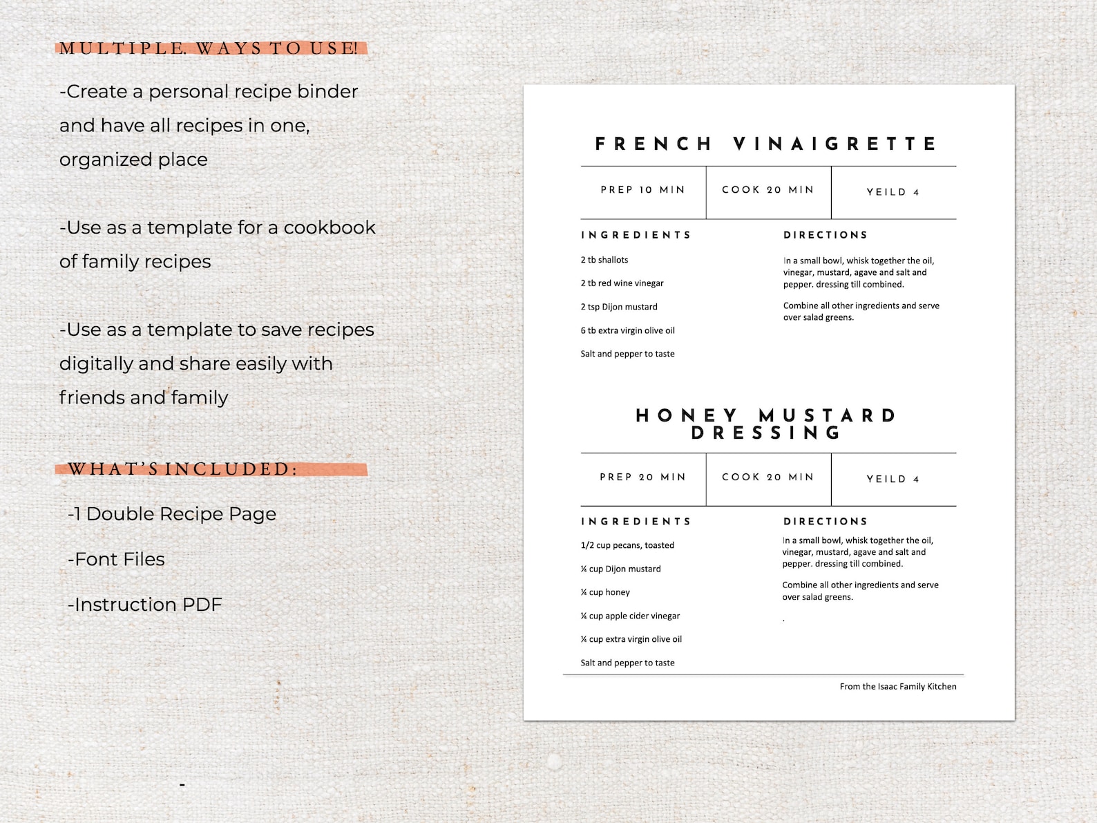 Printable Recipe Template | Two Recipes per Page | Recipe Template ...