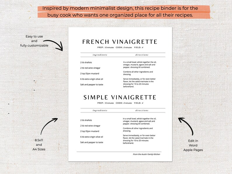 Printable Recipe Template | Two Recipes per Page | Recipe Template ...