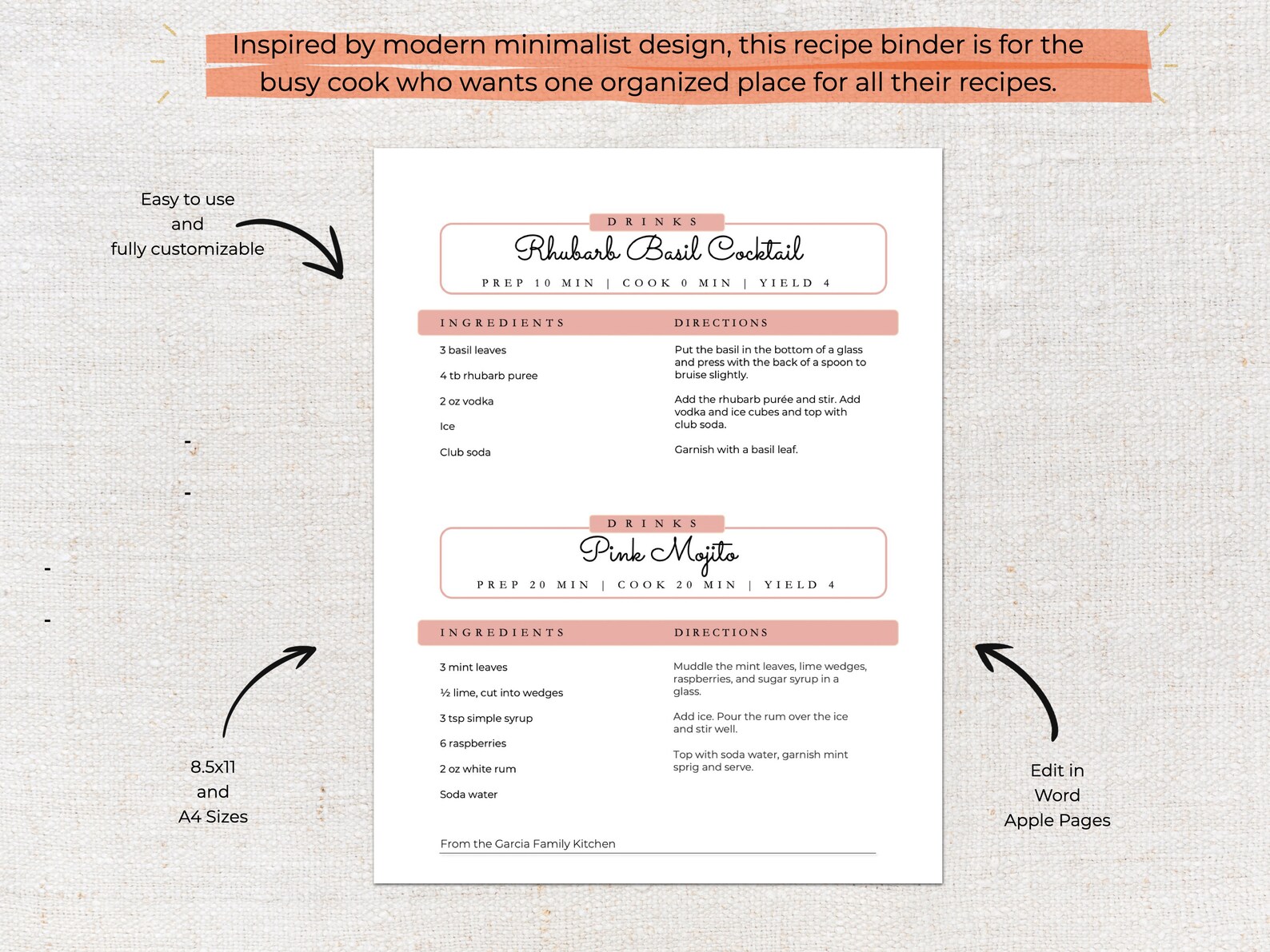 Printable Recipe Template | Two Recipes per Page | Recipe Template ...