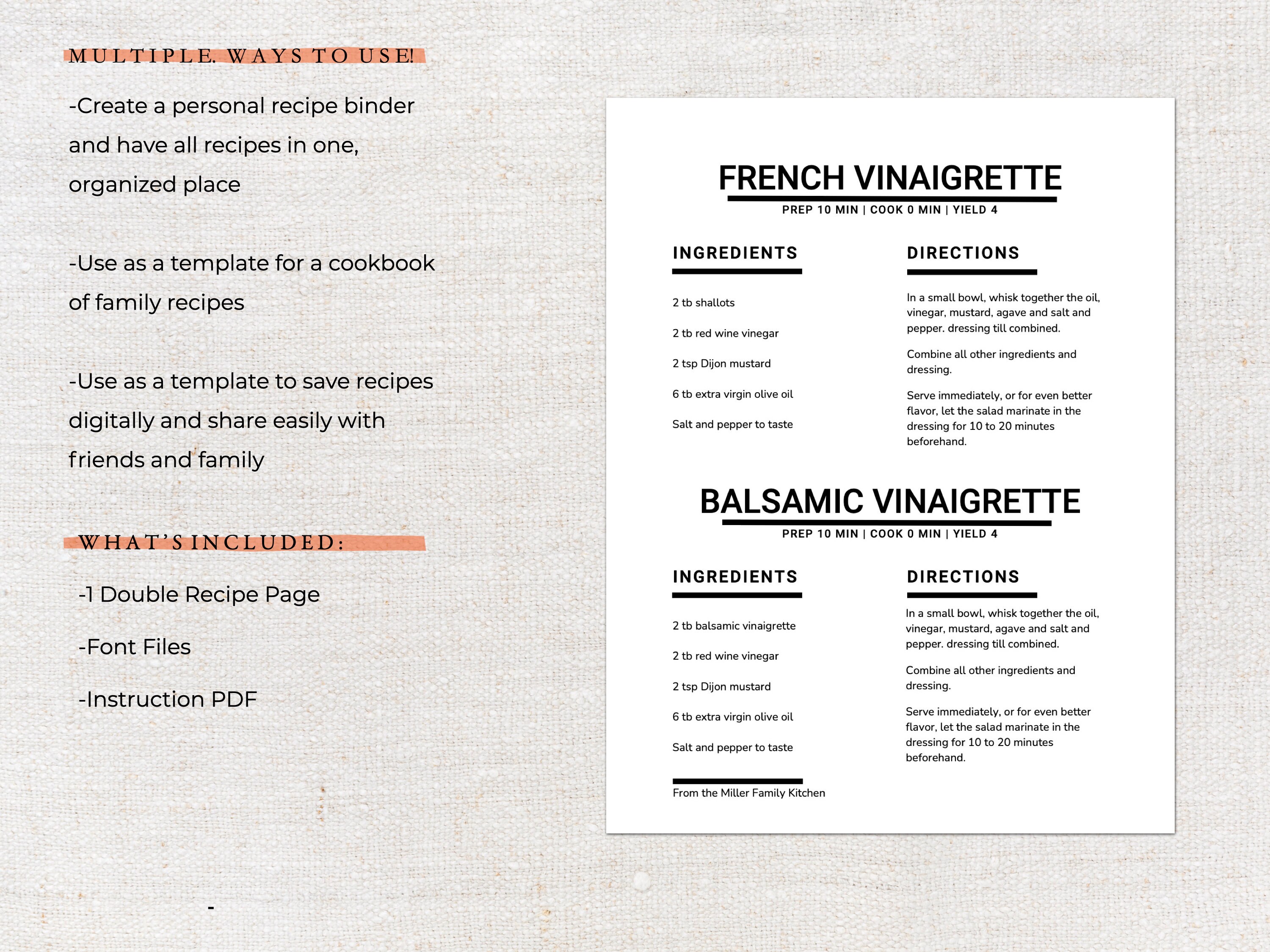 Printable Recipe Template | Two Recipes per Page | Recipe Template ...