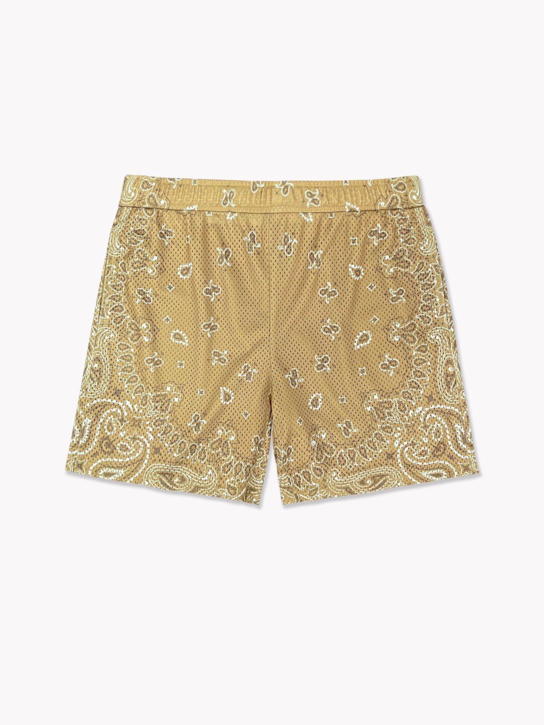 Unisex Heavyweight Paisley Mesh Shorts Tan Adjustable Drawstring/ Side ...