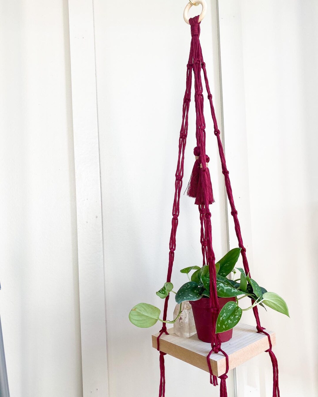 Square Macramé Plant Shelf | Ceiling Plant Shelf With Tassels ...
