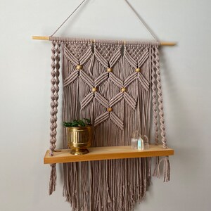 Macrame Shelf | Boho Macrame Chevron Wall Hanging Shelf | Bohemain Style Plant | Crystal Shelf ...