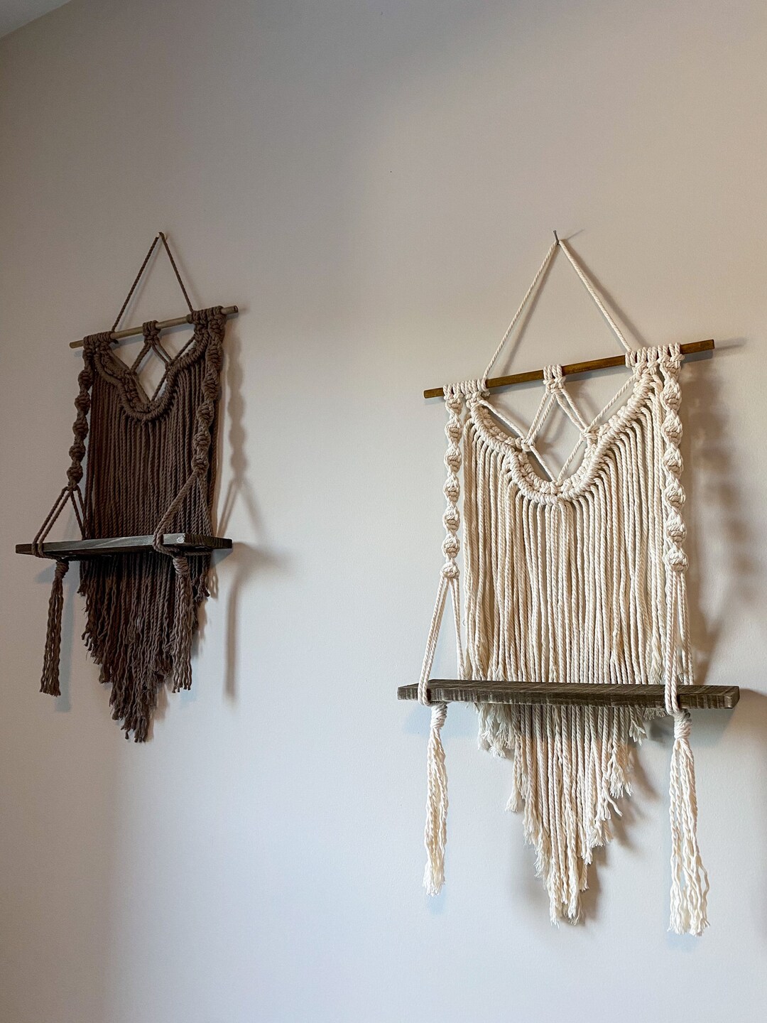 Macrame Dark Wood Decor Shelf 1 Foot Shelving - Etsy