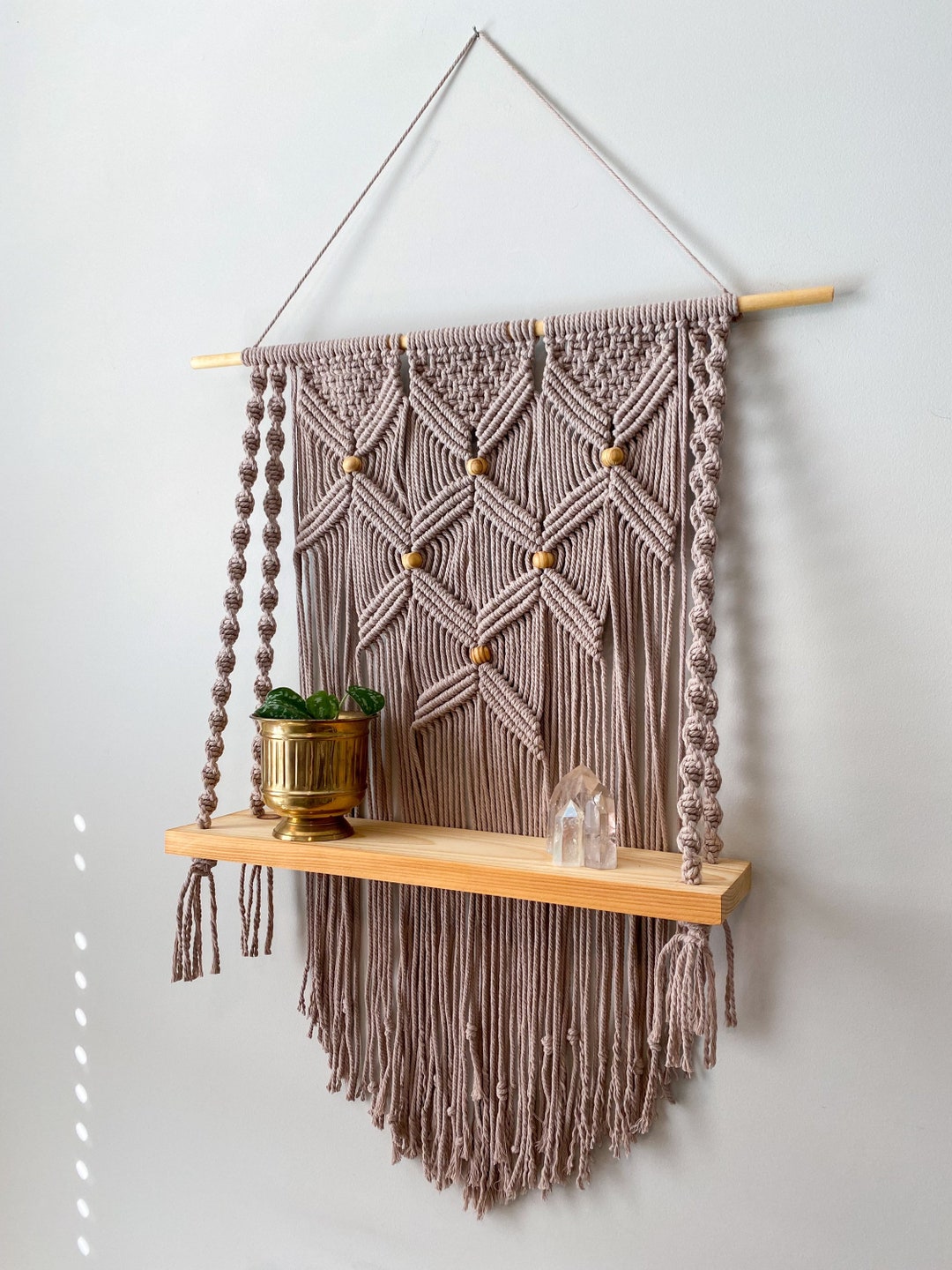 Macrame Shelf | Boho Macrame Chevron Wall Hanging Shelf | Bohemain ...