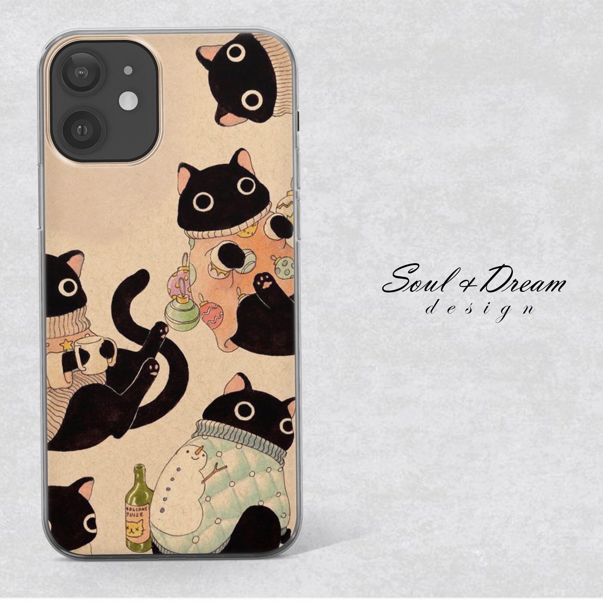 Kawaii Aesthetic Cute Black Cat Phone Case for iPhone 15 Plus - Etsy