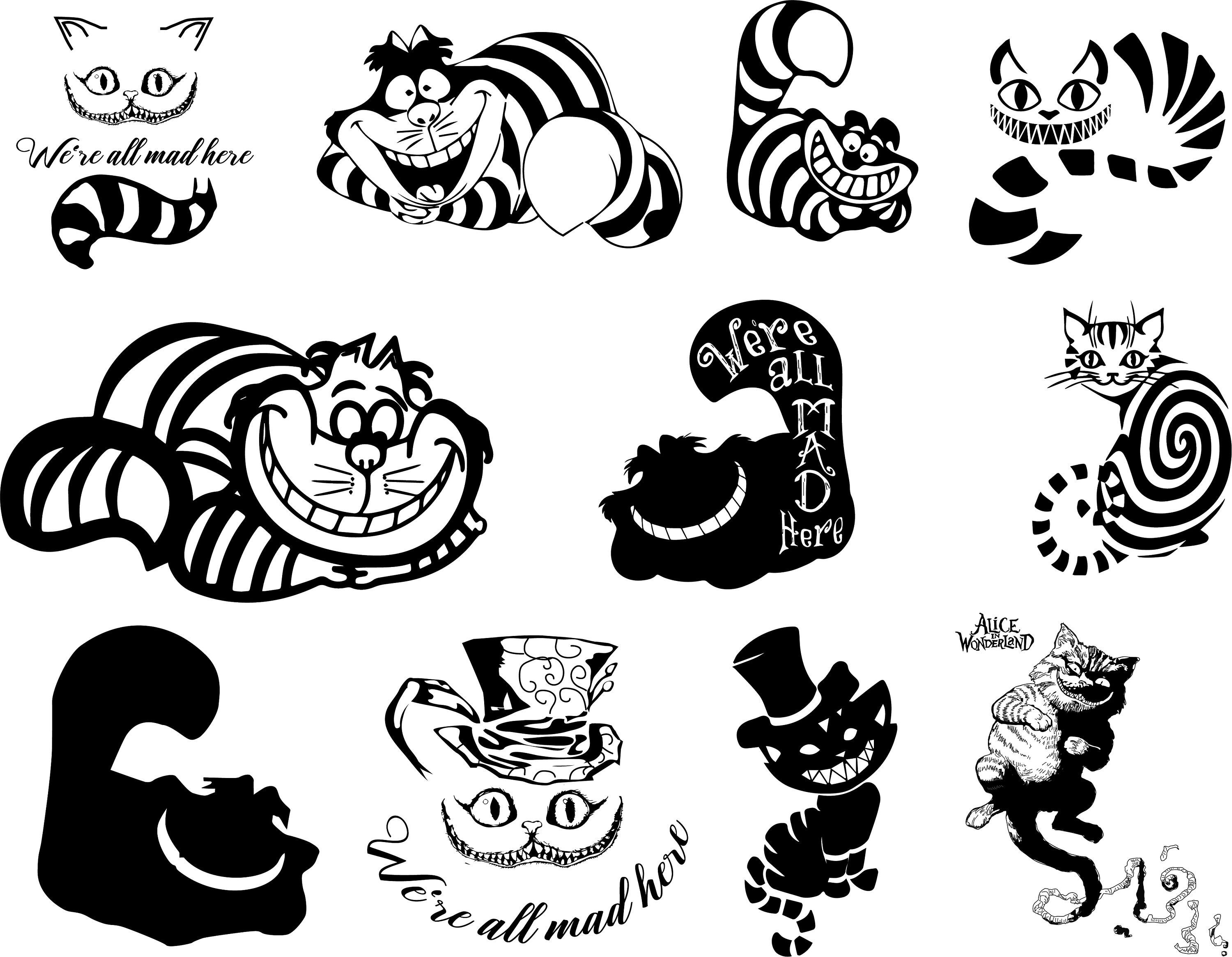 Cat Cheshire Bundle SVG, Cat Smile Svg Clipart, Alice in Wonder Svg ...