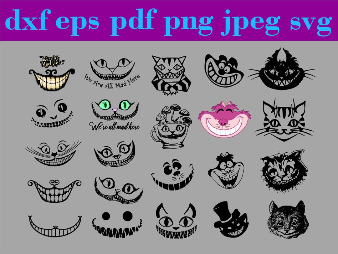 Cat Cheshire Bundle SVG, Cat Smile Svg Clipart, Alice in Wonder Svg,cat ...