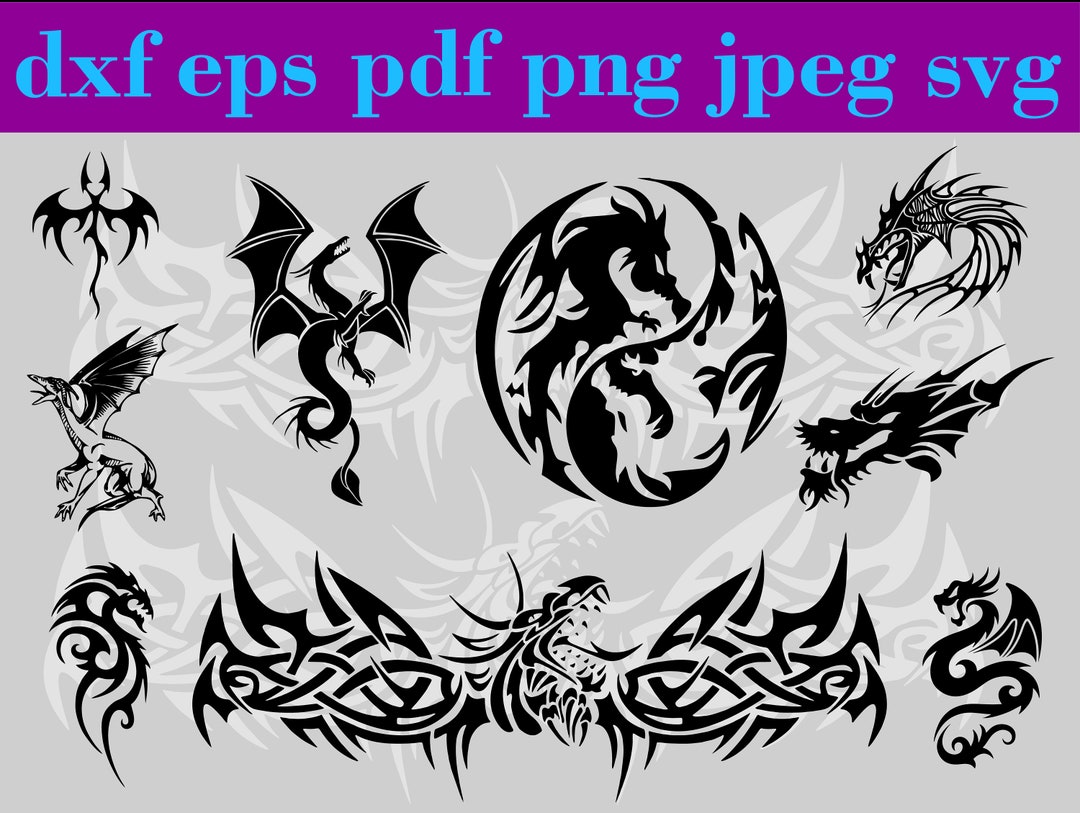 Tatoo Dragon Svg, Tribal Dragon Svg, Dragon Tattoo, Dragon Silhouette ...