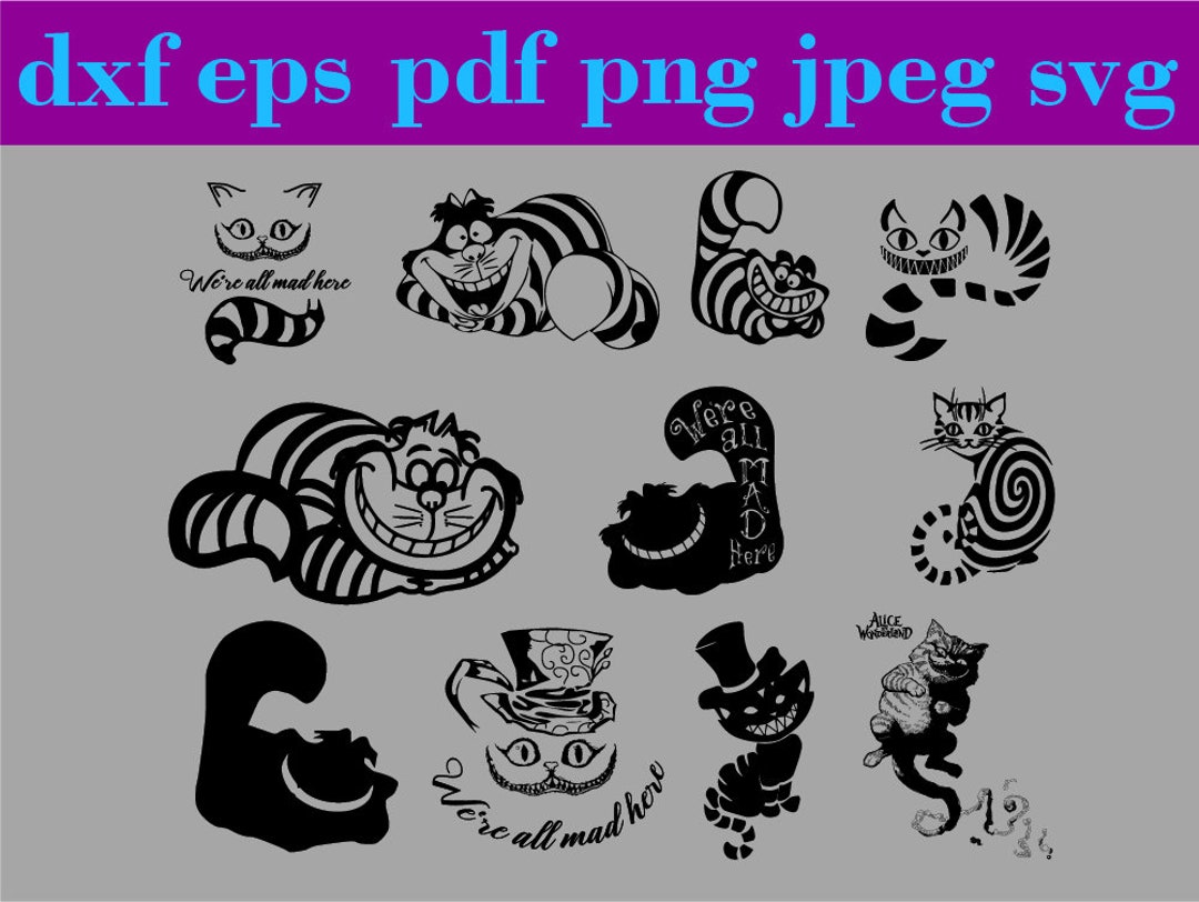 Cat Cheshire Bundle SVG, Cat Smile Svg Clipart, Alice in Wonder Svg ...
