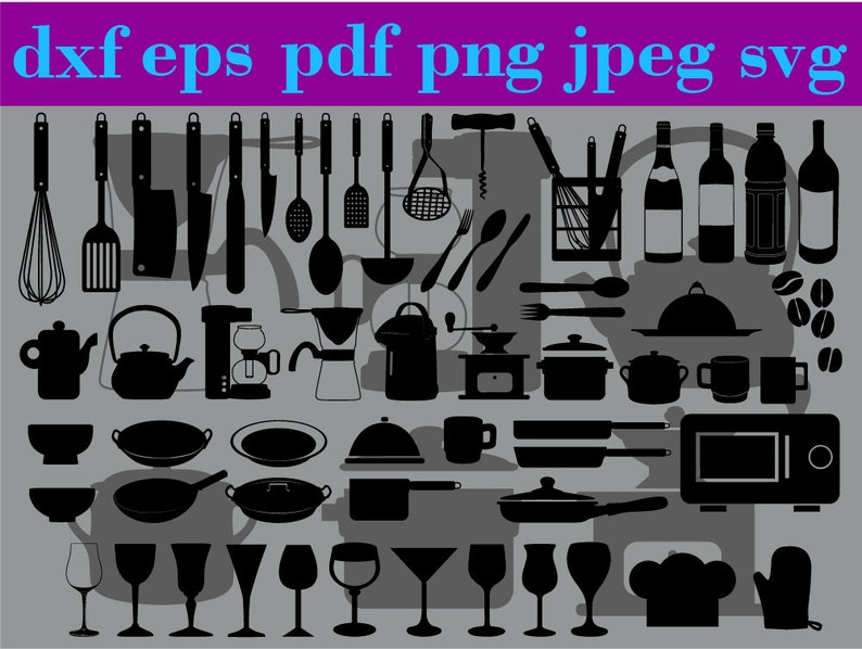 Kitchen SVG Crockery Svg Dishes Svg Cooking Utensils Svg - Etsy
