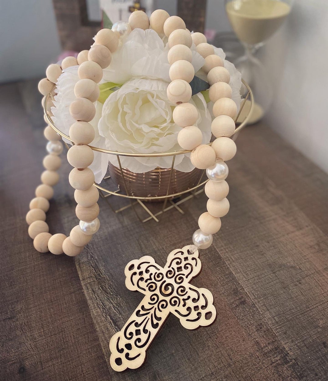 Large Wall Rosary, Oversized Rosary, Home Decor, Catholic Gift, Wood ...