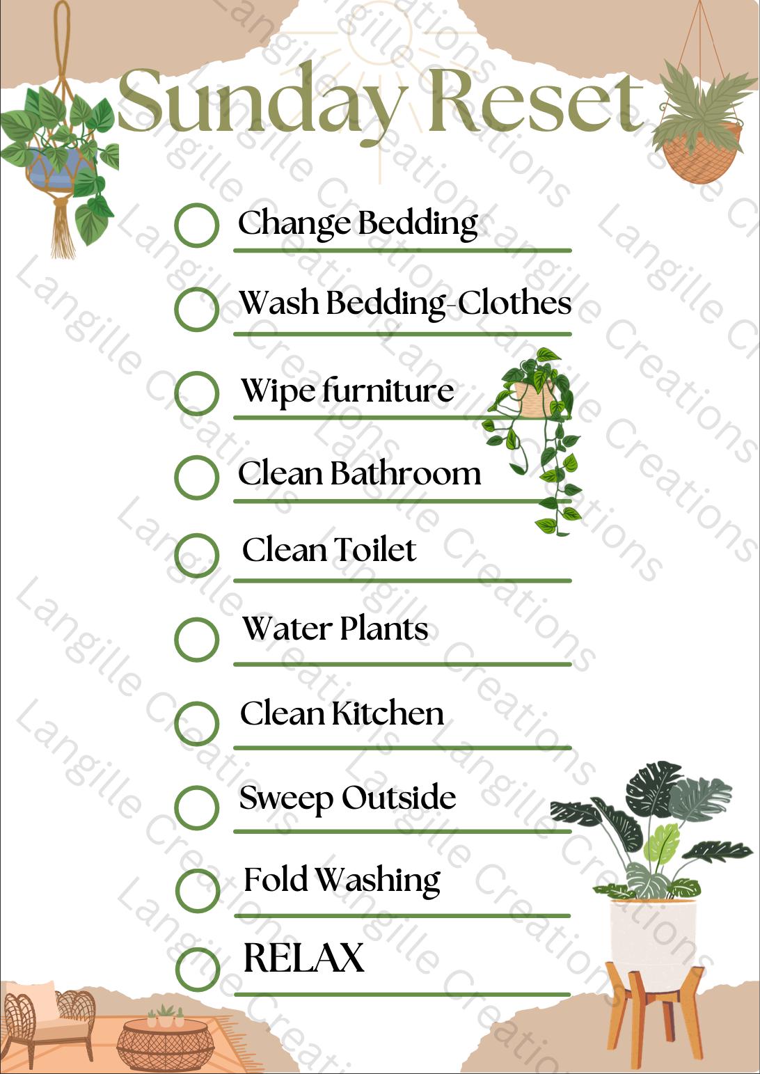 Editable Sunday Reset Checklist, Checklist, Prep, Cleaning Checklist ...