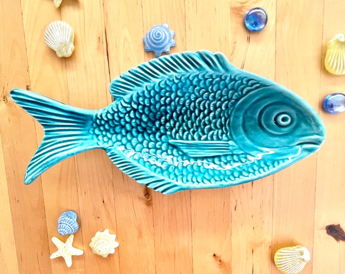 Portuguese Majolica Fish Dish in Turquoise Blue. Caldas Da Rainha ...