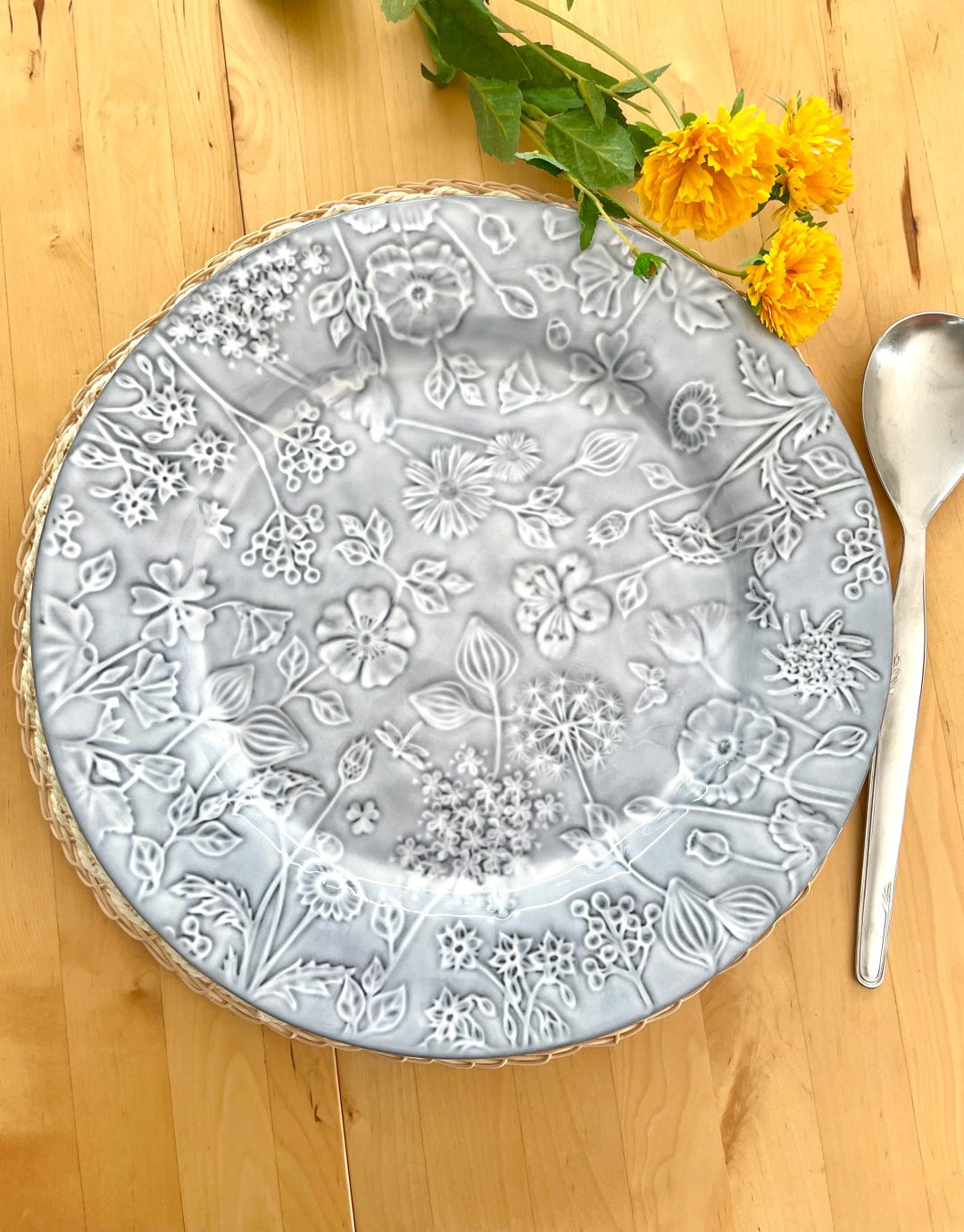 Bordallo Pinheiro Flora Design Ceramic 13” Platter. Portuguese Embossed ...