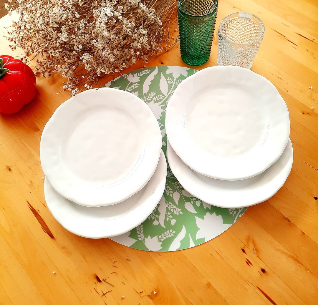Portuguese White Ceramic. Set of 2 Luncheon Dishes, Textured Design by ...
