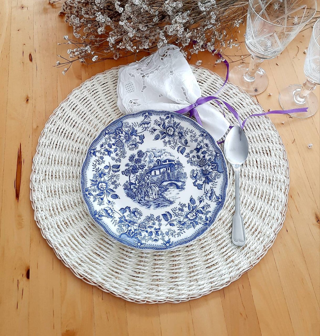 Ironstone Tableware, Vintage Italian Underglaze Dessert Dish. Blue and ...