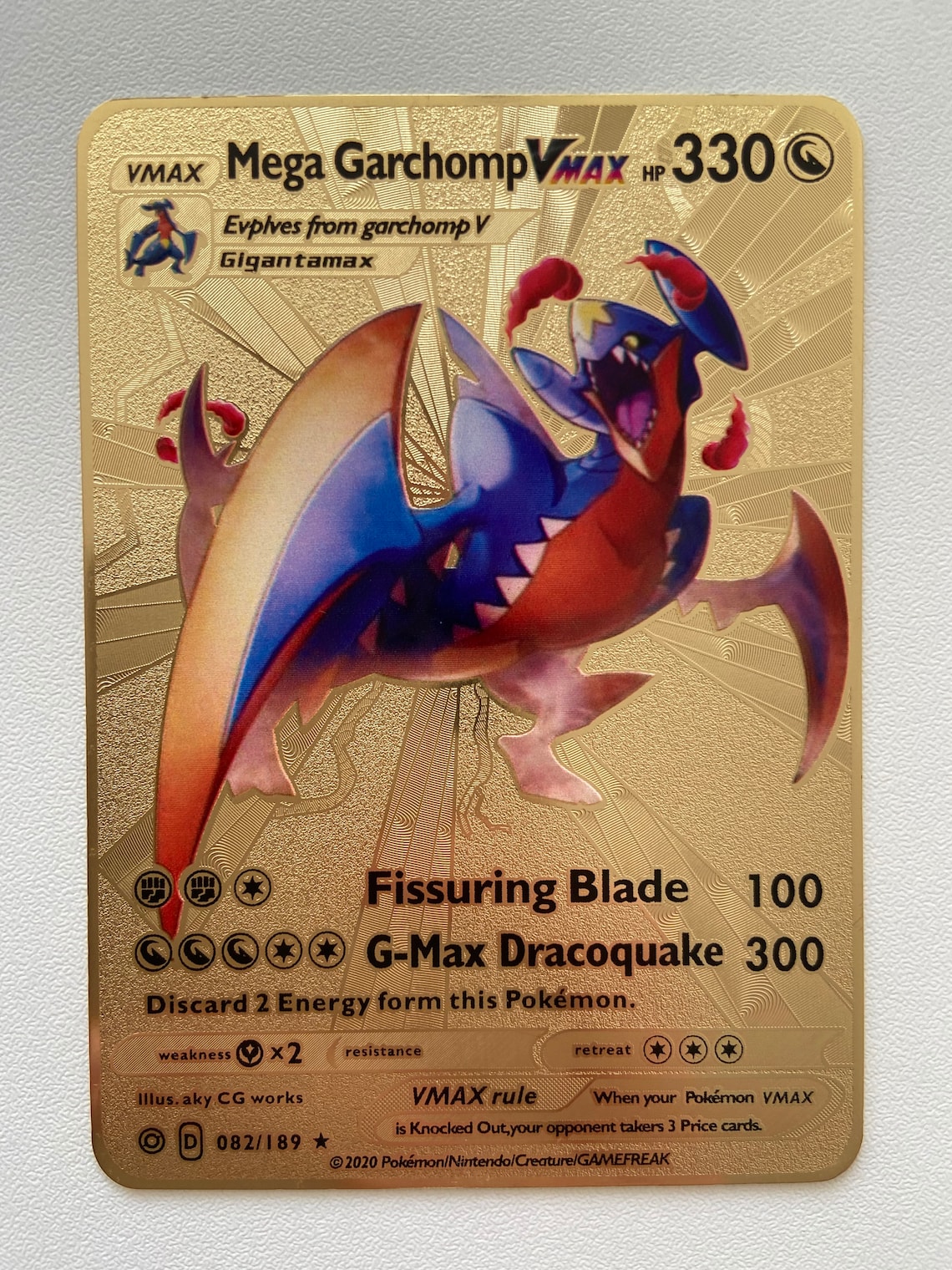 Mega Garchomp VMAX Pokemon Card Gold Metal | Etsy