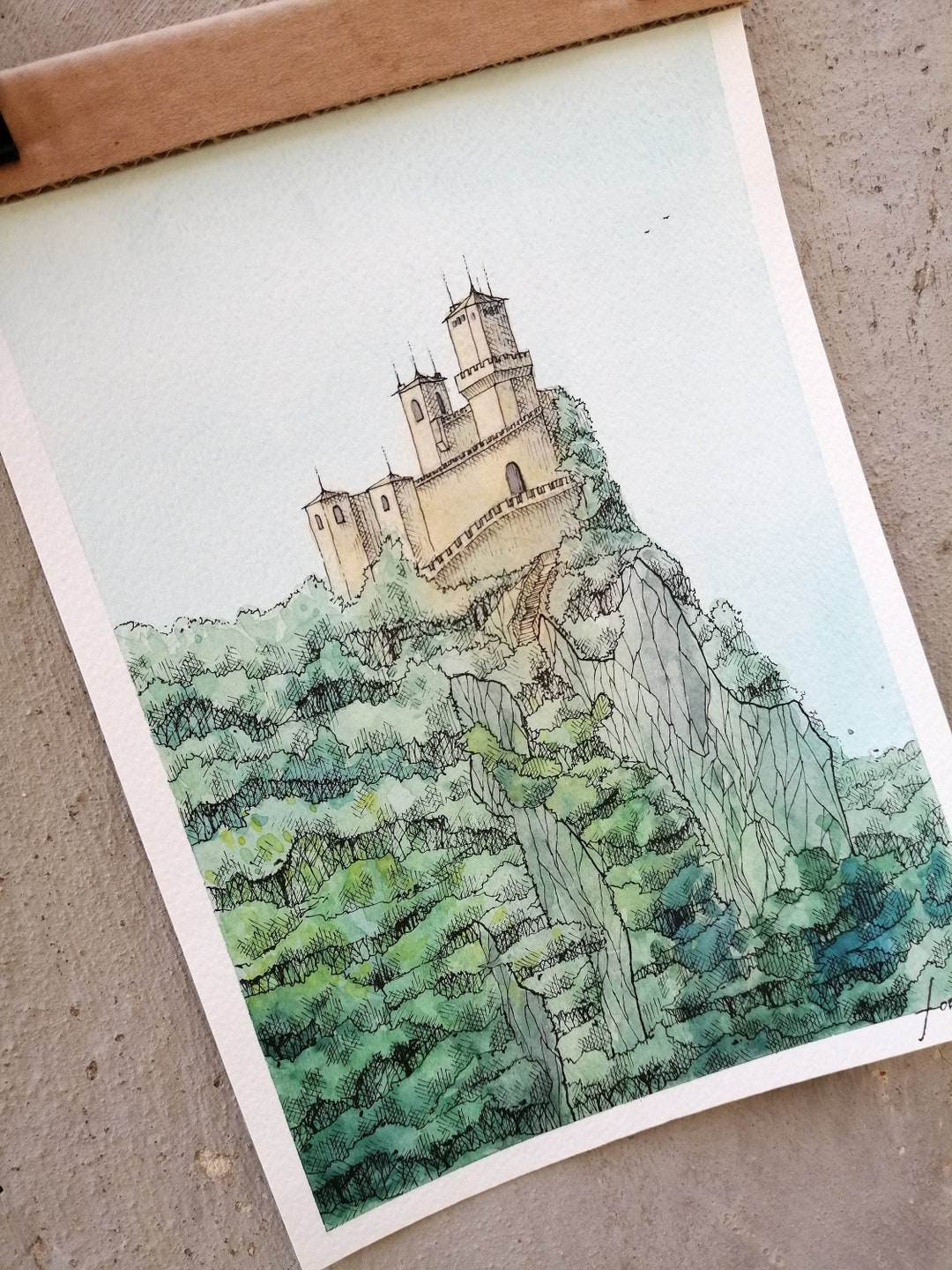 Scottish Castle in a Tree Cloud - Original Watercolor and Ink Painting ...