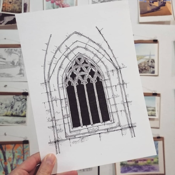 Gothic window original drawing in ink | Etsy