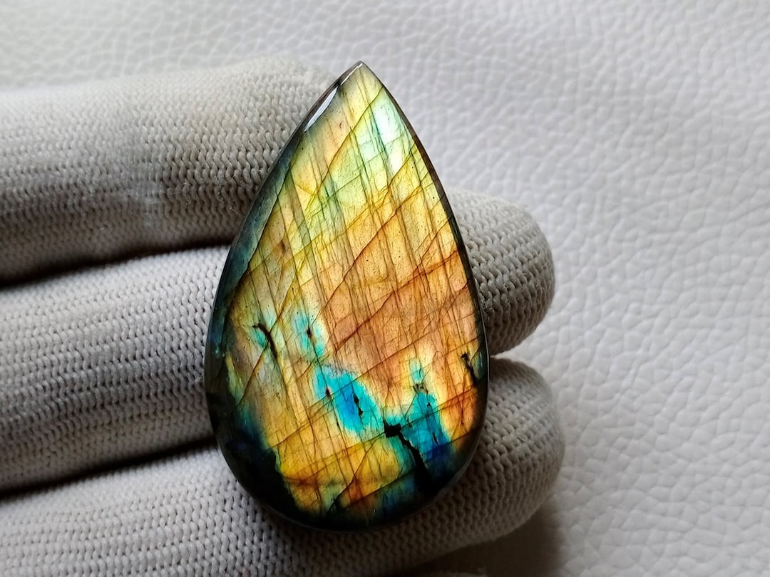 Natural Multi Rare Yellow Flashy Labradorite Cabochon, Wire Wrap ...