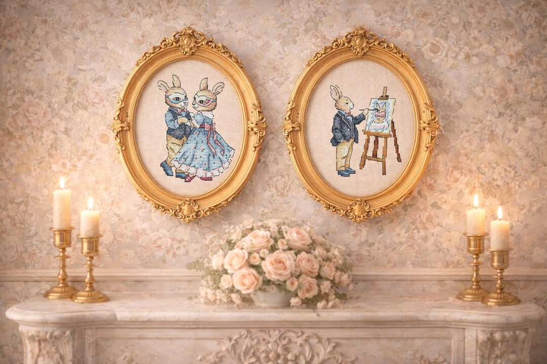 Regency Romance Bunny Cross Stitch Bundle PDF, Victorian Rabbit Couple ...