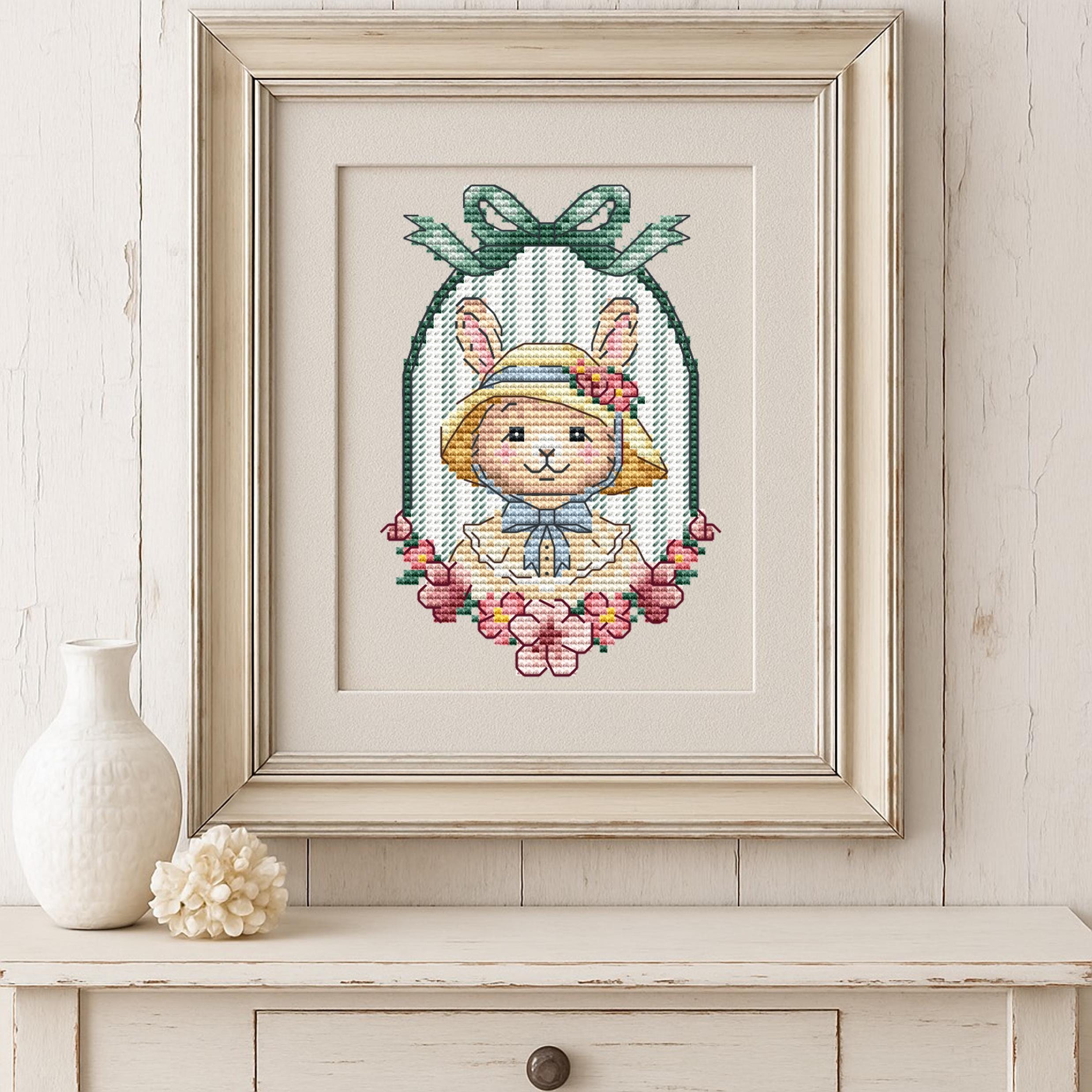 Bunny Vintage Romantic Cross Stitch Pattern PDF, Victorian Lady Rabbit ...