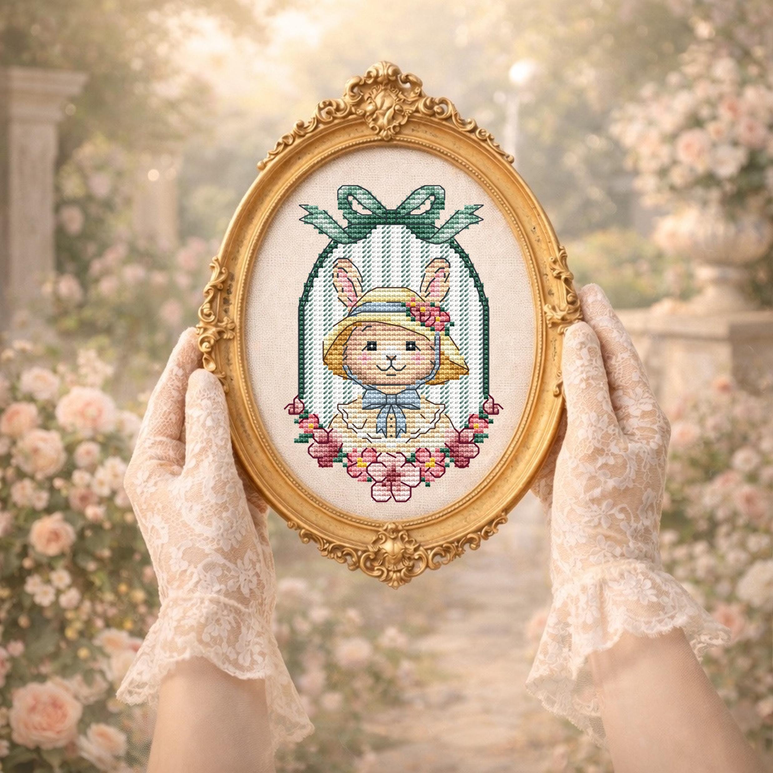Bunny Vintage Romantic Cross Stitch Pattern PDF, Victorian Lady Rabbit ...