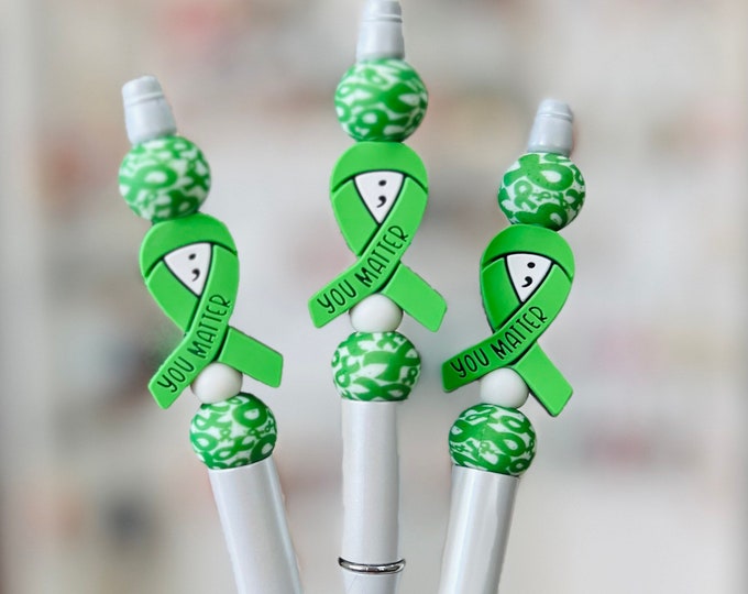 Mental Health Matters Pens, Mental Health Awareness Pen, Green Ribbon ...