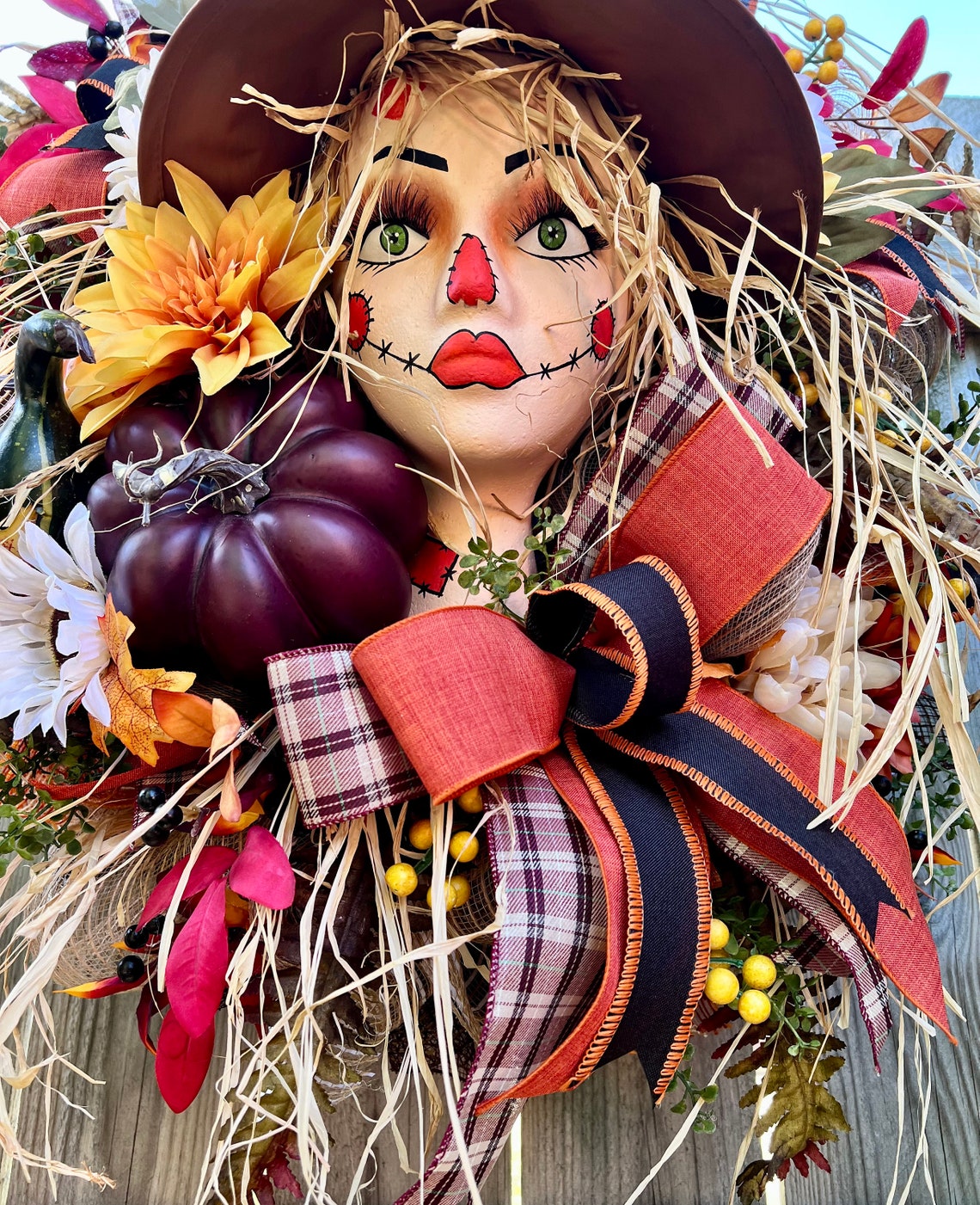 Fall/halloween Wreath, Scarecrow Wreath, Mannequin Head Wreath - Etsy