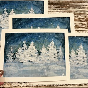 Blue Winter Art, Winter Trees Watercolor Art, Landscape Watercolor Art ...
