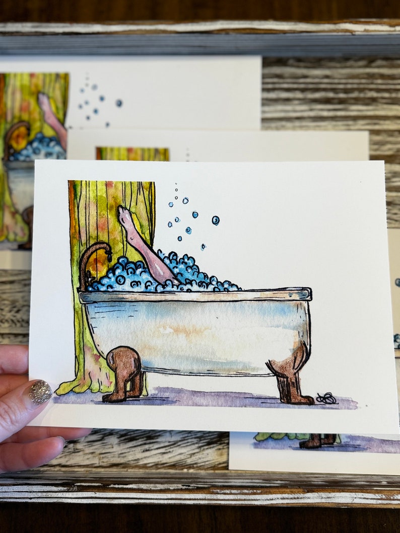Bubbly Time Tub Art, Watercolor Art, Giclee Watercolor Art Print ...