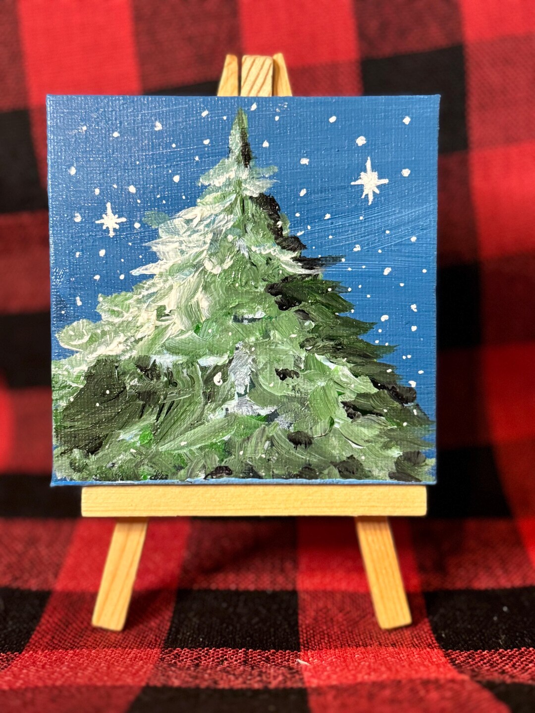 Tiny Winter Scene Original Painting on Canvas, Small Artworks, 4x4 ...