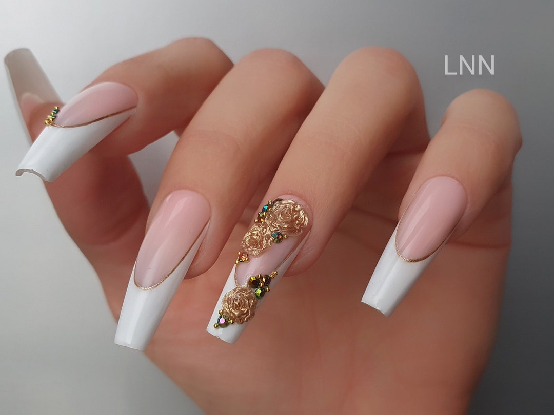 Wedding Press on Nails, Wedding Nails, Press on Nails, Floral Wedding ...