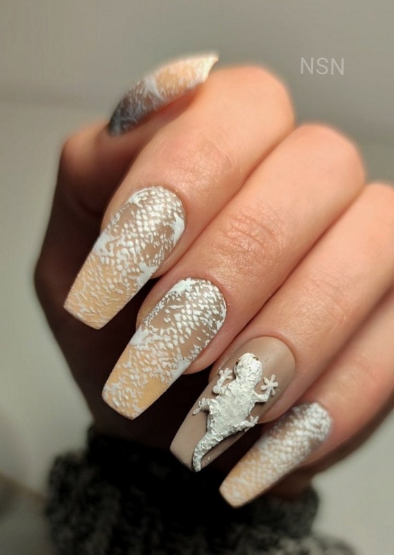 Lizard Press on Nails White Lizard Press Ons Reptile Fake - Etsy Australia