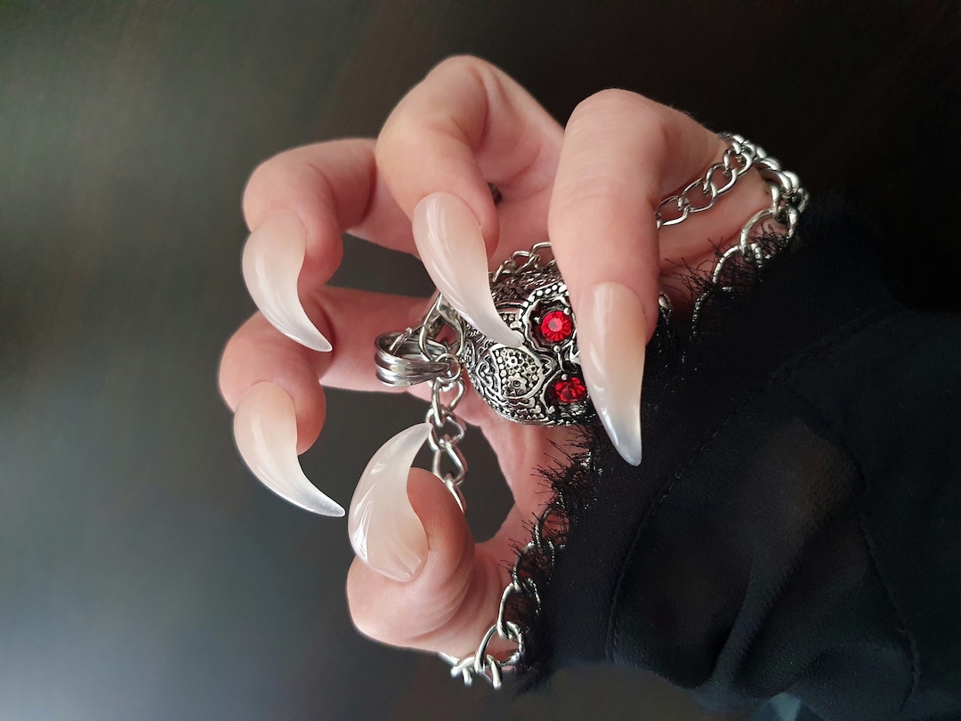 Long Claw Press on Nails: Beige Reusable Cosplay Nails - Etsy