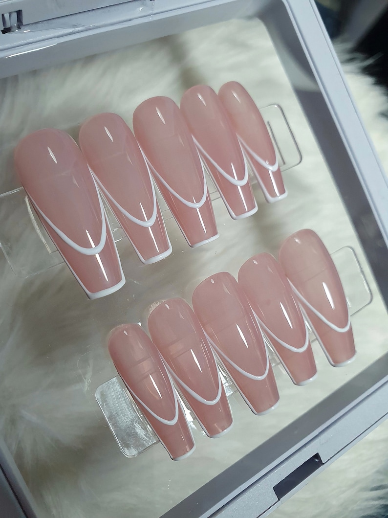 French Outline Nails White French Tip Outline Coffin Nails - Etsy