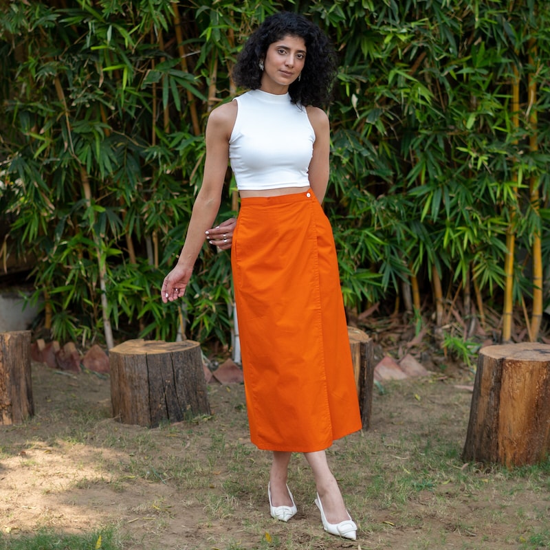Orange Midi Skirt - Etsy