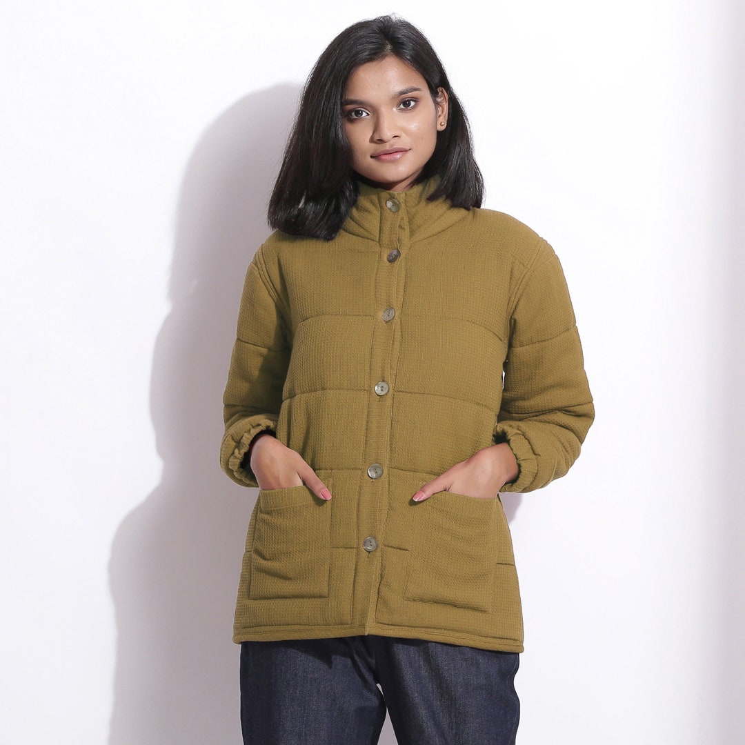 Olive Green 100% Cotton Waffle Jacket, Customizable Jacket for Women ...