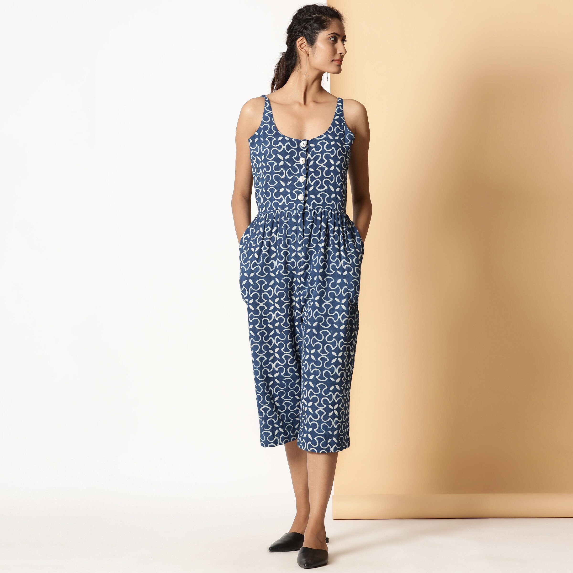 100% Cotton Button-down Jumpsuit, Customizable Jumpsuit, Midi Jumpsuit ...