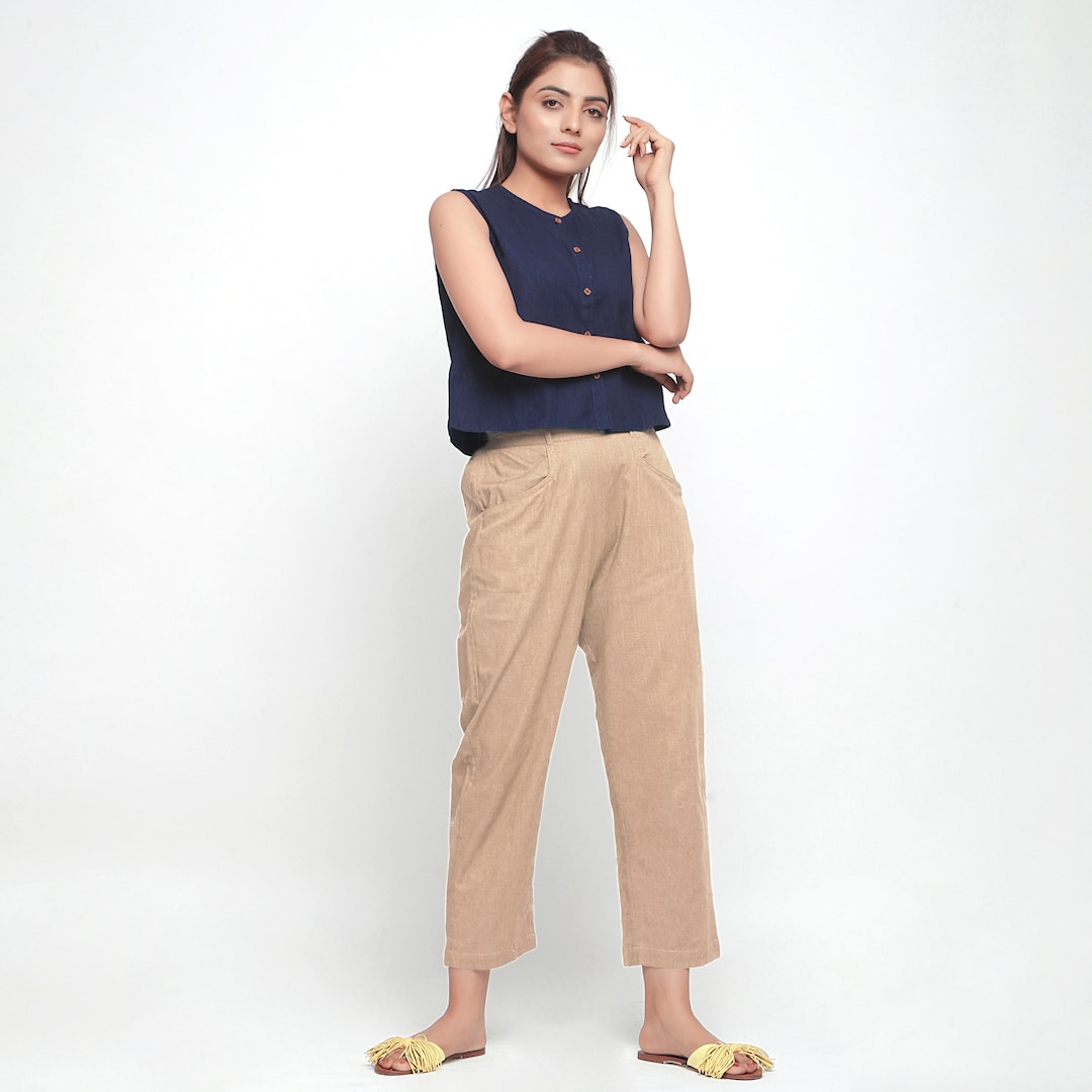 Navy Blue Top, Beige Pants, Co-ord Set, Customizable Set, Comfy Set - Etsy
