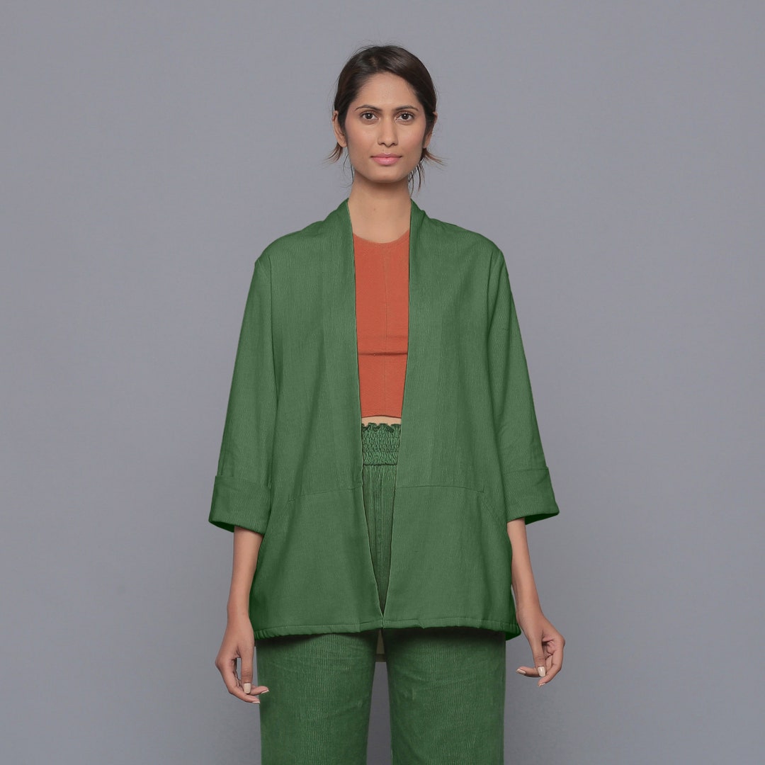 Moss Green Front Open Overlay, 100% Cotton Corduroy Short Overlay ...