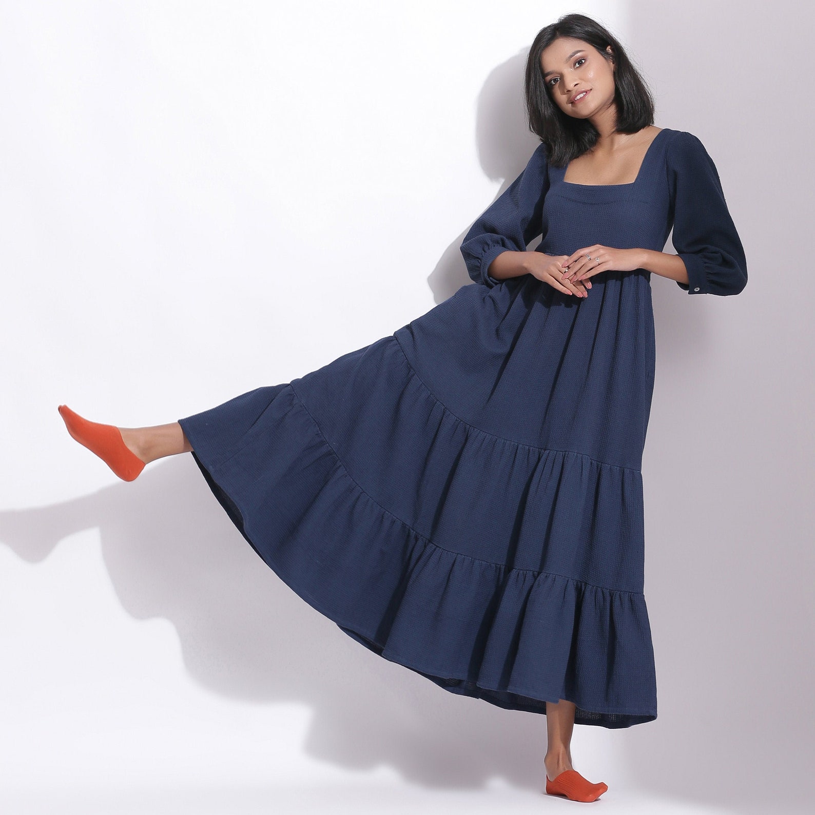 100% Cotton Honeycomb Waffle Maxi Dress, Customizable Dress for Women ...