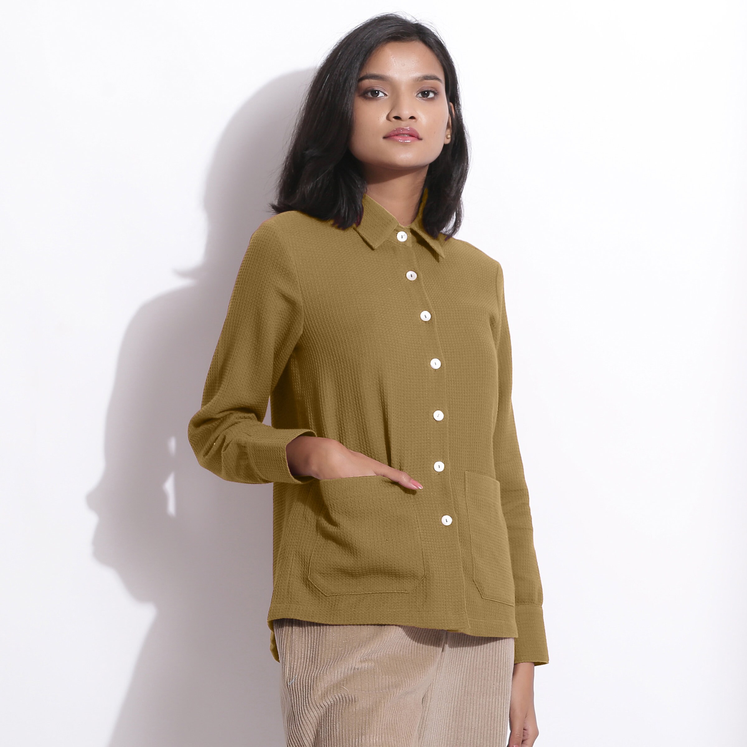 Olive Green Button-down Full Sleeve Shirt 100% Cotton Waffle - Etsy