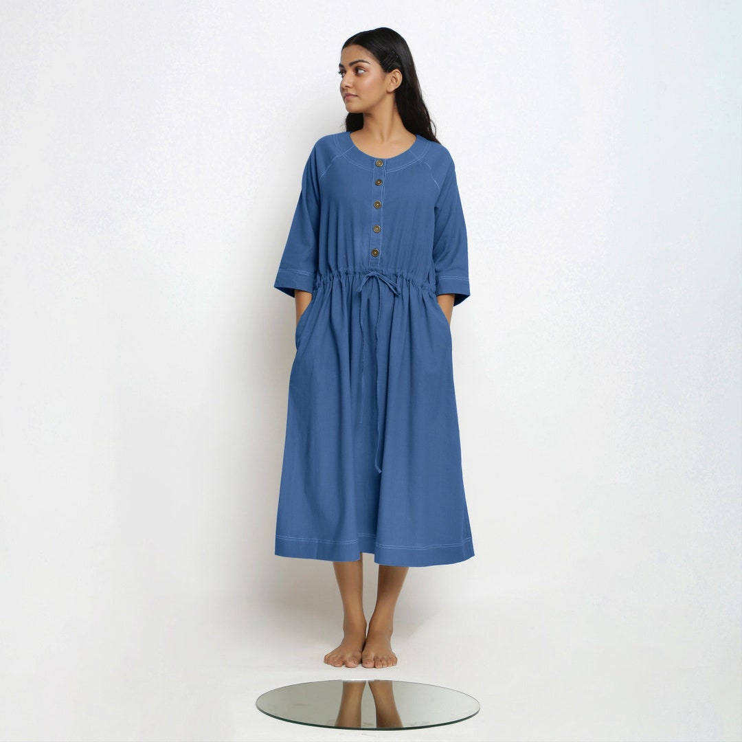 100% Cotton Midi Dress, Customizable Dress for Women, Fit and Flare ...