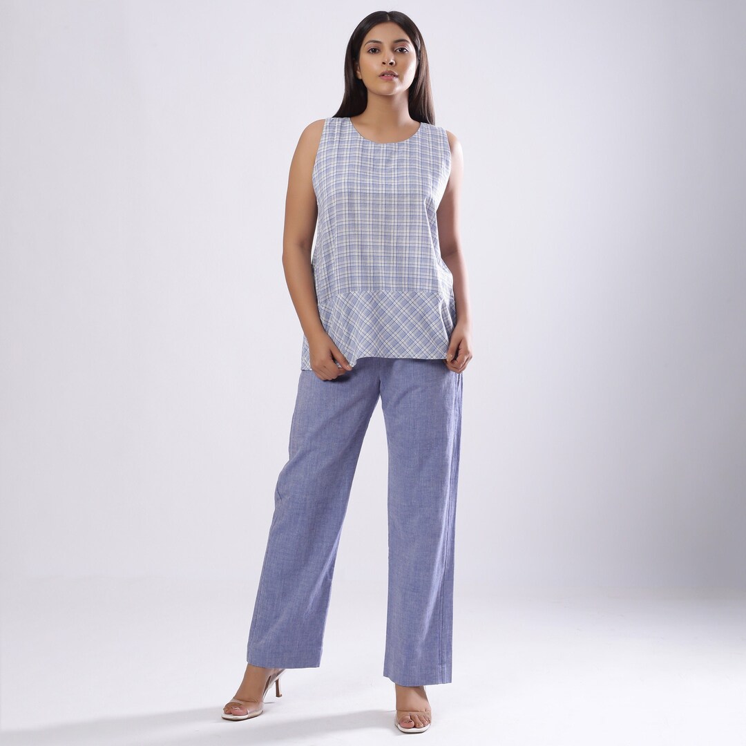 Powder Blue 100% Cotton Top, A-line Top, Yoked Top, Sleeveless Top ...