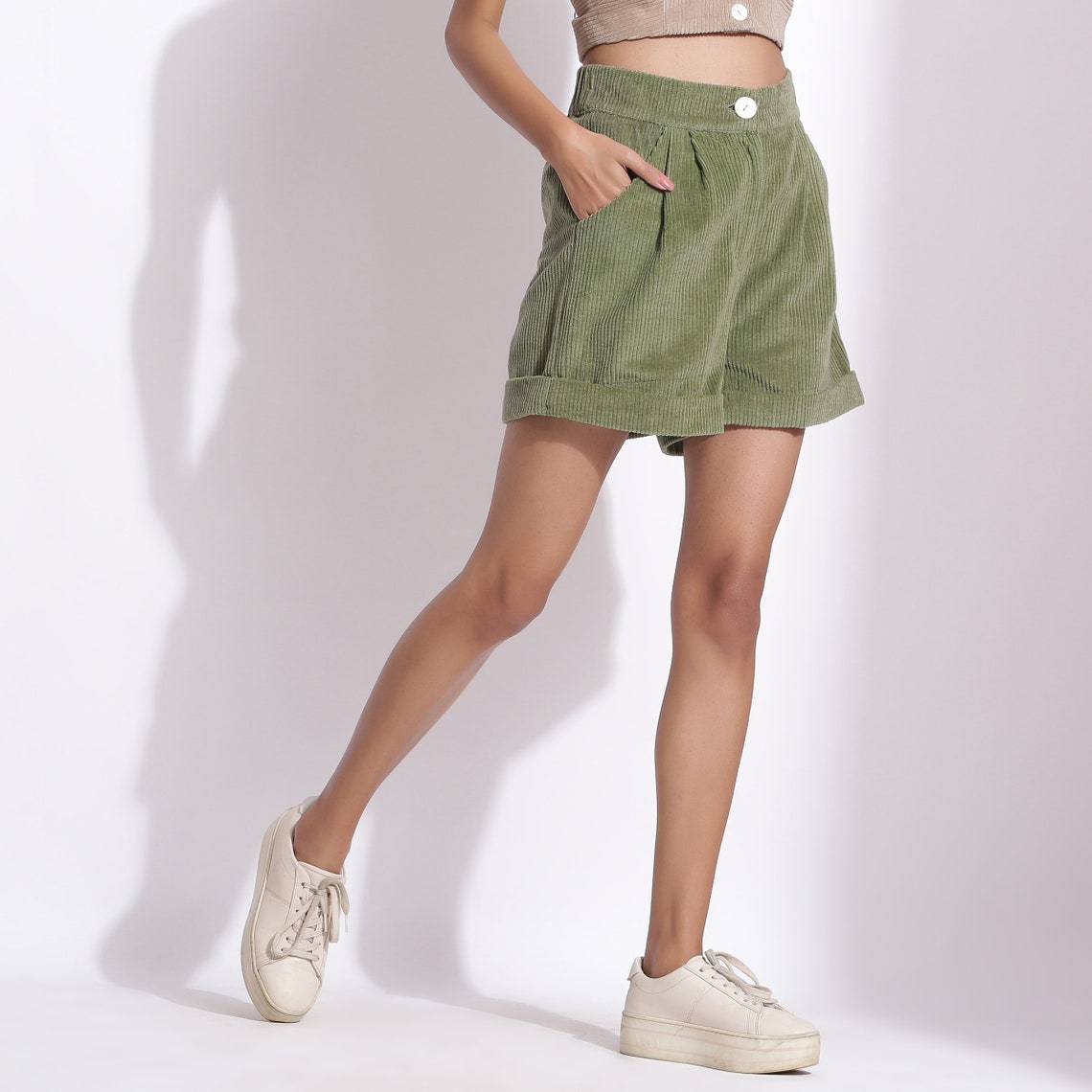 Sage Green Baggy Shorts, Customizable Shorts, 100% Cotton Corduroy ...
