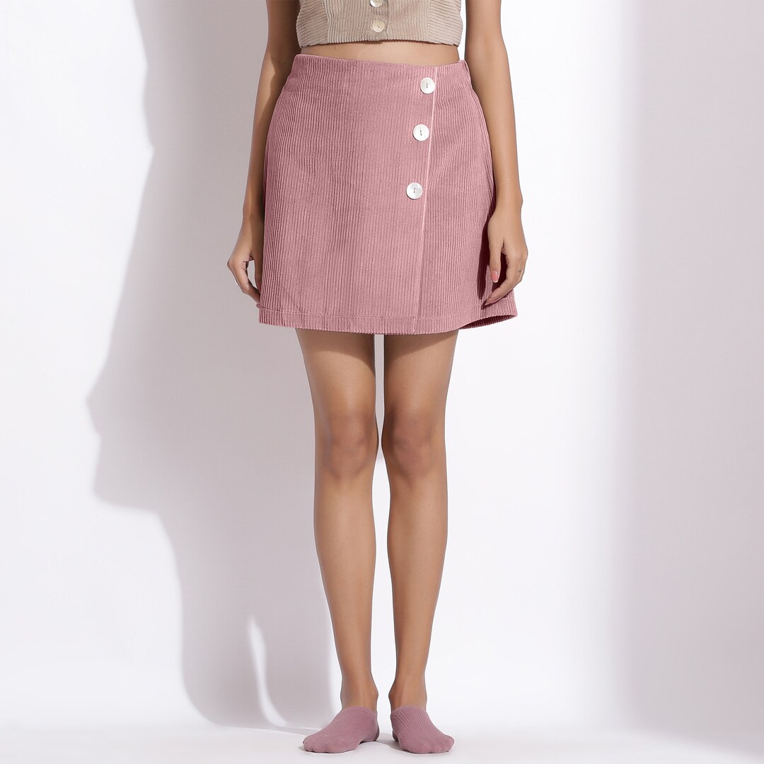 Mauve 100% Cotton Corduroy Short Skirt, High-rise Overlap Skirt, A-line ...